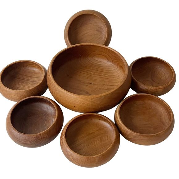 Vintage | Dining | Vintage 7pc Wooden Salad Bowl Serving Set Teak Mcm ...